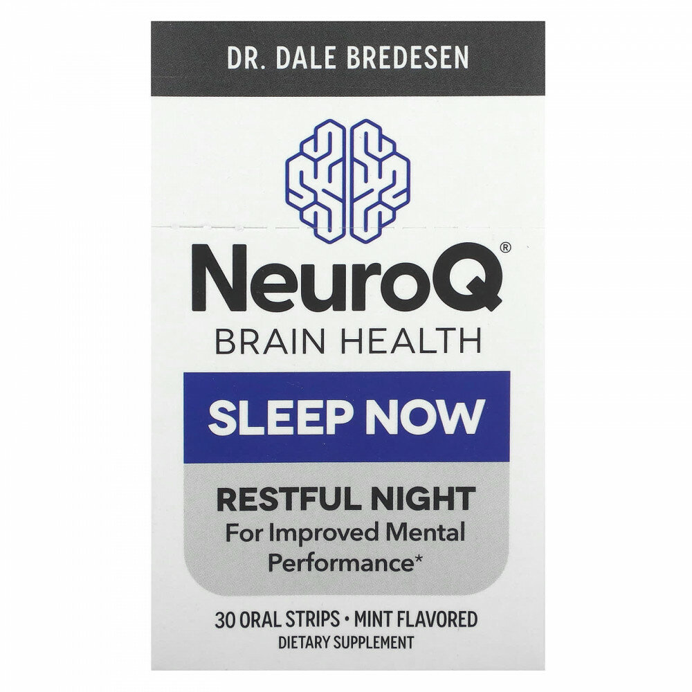 LifeSeasons, NeuroQ Brain Health, Sleep Now, мята, 30 пероральных полосок