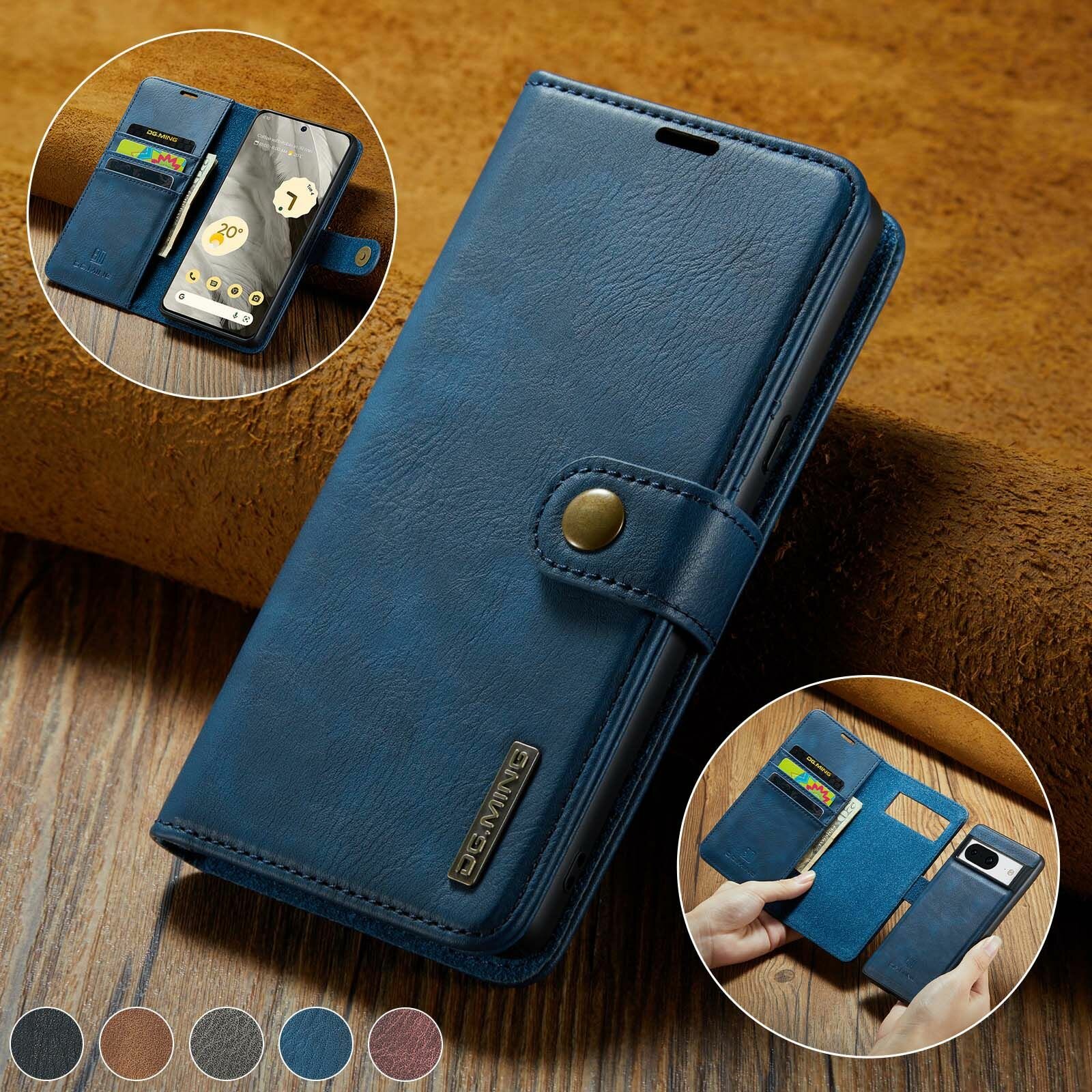 DG.MING Винтажный кожаный чехол для Google Pixel 8 (Эпл Гугл Пиксель 8), чехол из натуральной кожи 2 в 1, чехол для телефона-кошелька