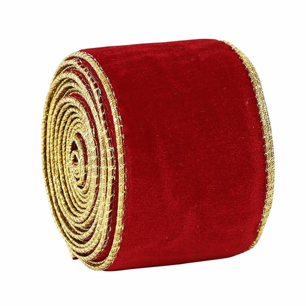 Праздничное оформление, Рождественская бархатная лента для DIY бантиков - 6.3 см красная, 1 рулон