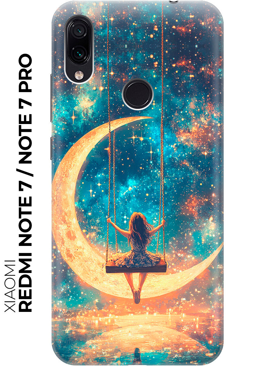 Силиконовый чехол на Xiaomi Redmi Note 7 / Note 7 Pro с принтом "Девочка на месяце"