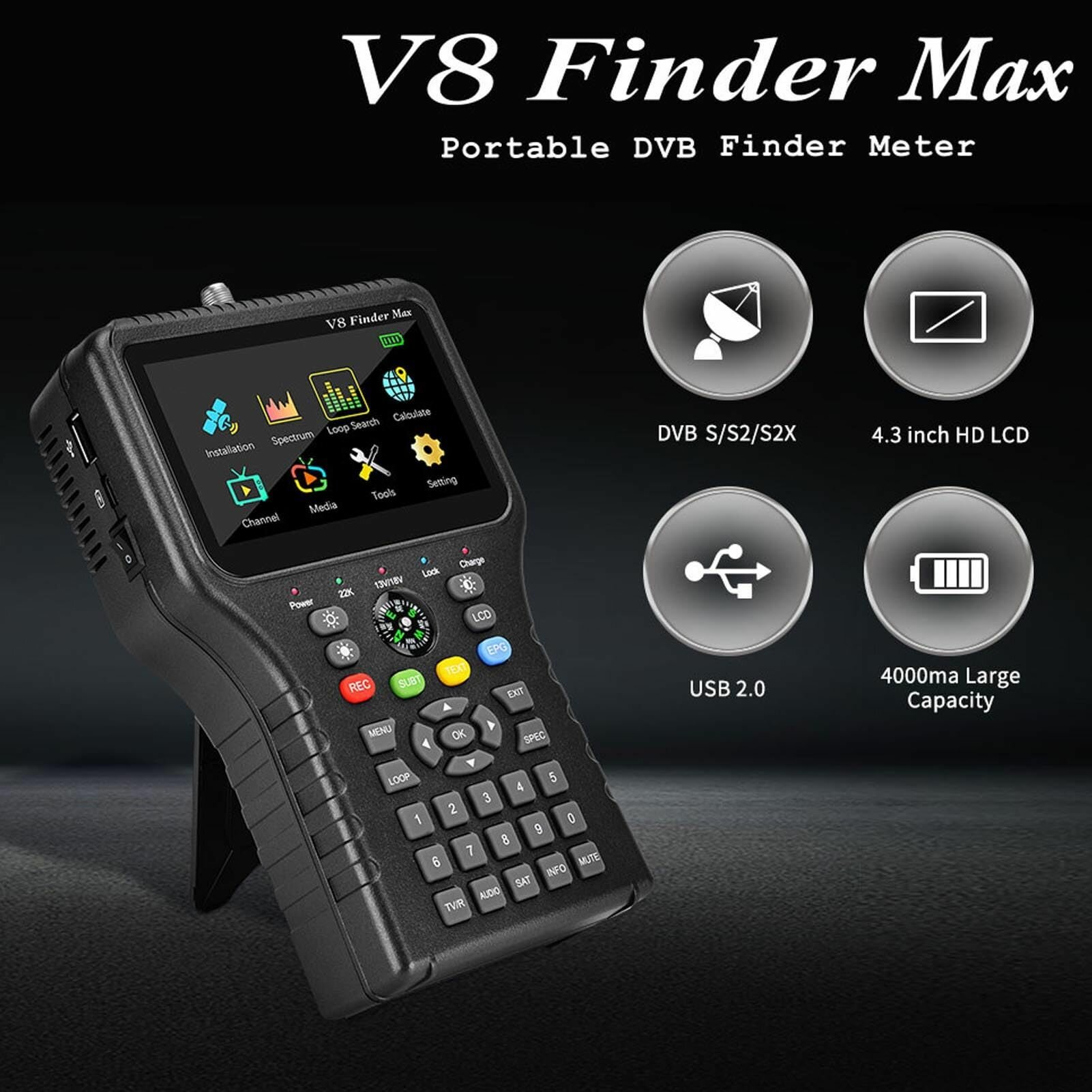 Прибор для настройки спутниковых антенн, gtmedia V8 Finder Max, черное