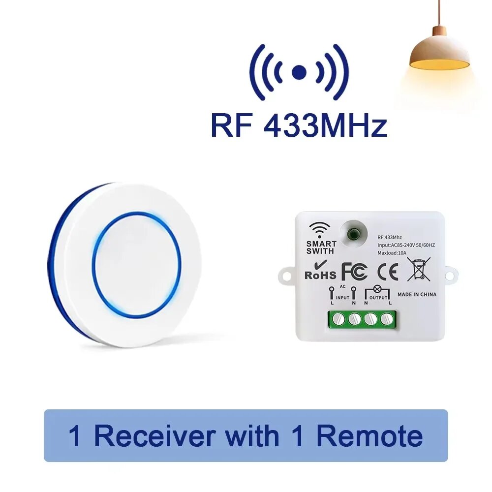 RF 433 МГц беспроводной умный выключатель света 220 В 110 В релейный приемник мини-круглая кнопка настенная панель переключатель дистанционное управление для светодиодной лампы
