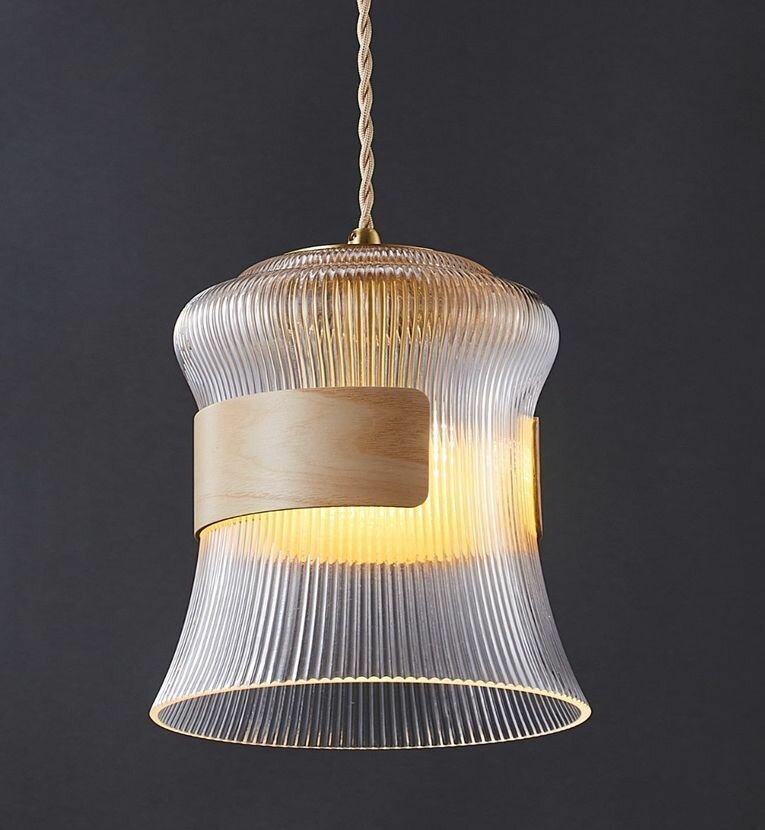 Blesslight Светильник подвесной потолочный Е27 40 Вт Wood Glass II - C прозрачный стеклянный плафон с бежевым деревом