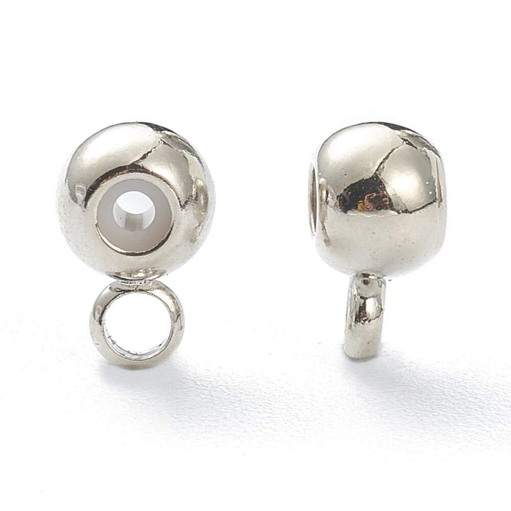 Держатель, 7х5х4мм, бочонок гладкий, с резиновым стоппером, базовый материал - латунь, стального цвета, 10 шт.