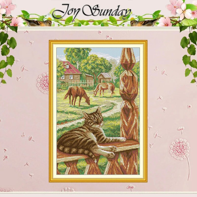 Набор для вышивки крестом Joy Sunday Фермерские кошки 14CT