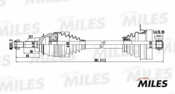 Привод в сборе левый без ABS RENAULT LOGAN (GKN 304508) GC01112 MILES