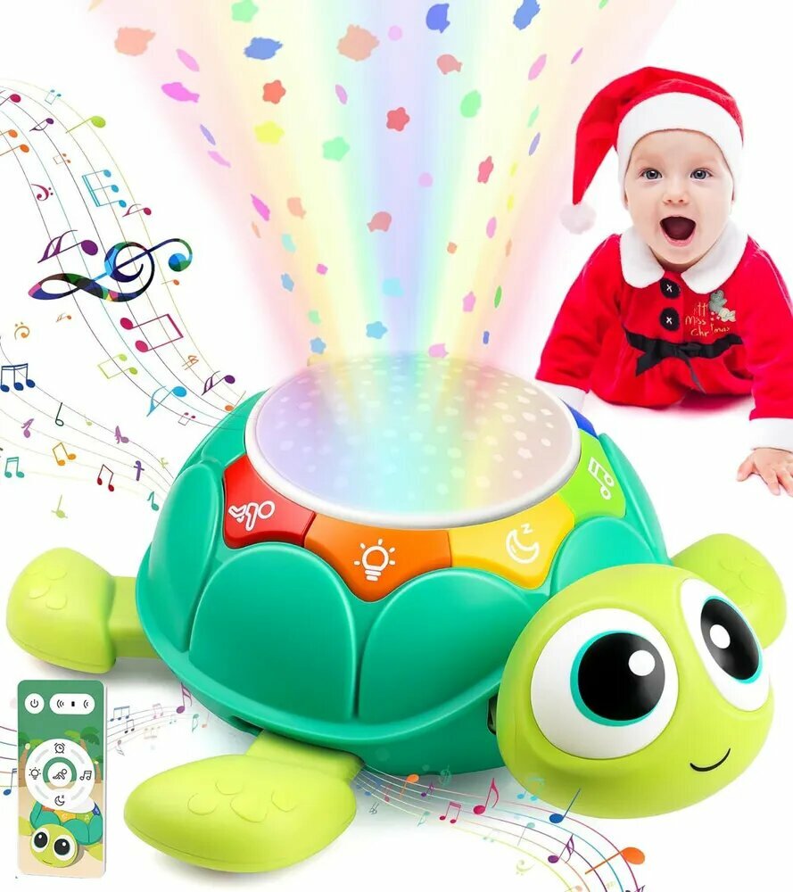 Интерактивная музыкальная игрушка для малышей ползающая черепашка - ночник. Подарок мальчику или девочке на день рождение 1 годик SQNKJ