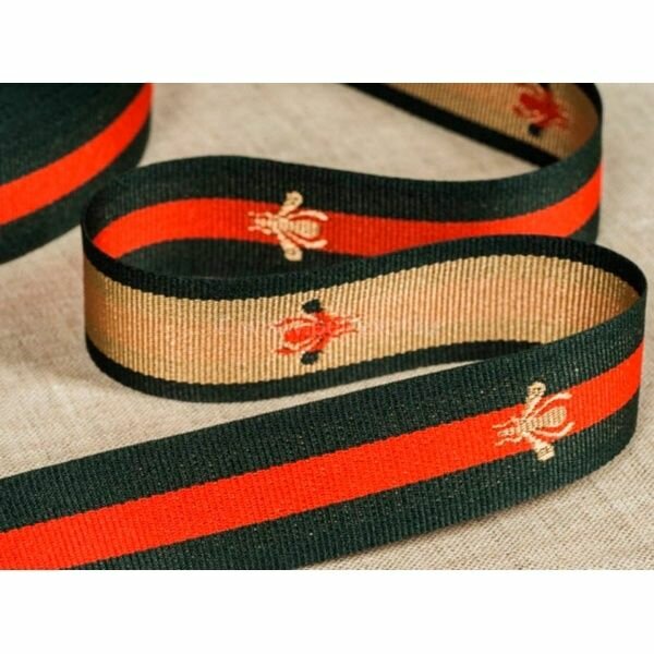 Лента лампасная КНР жаккардовая 25 мм, 25 м, темно-зеленый/красный (р.90249)