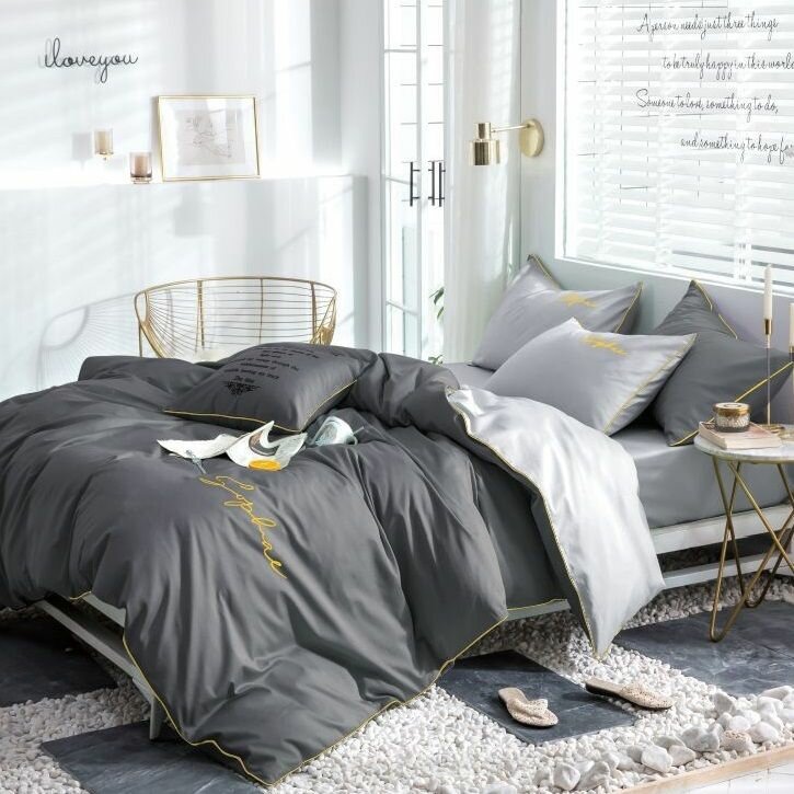 Постельное белье 1.5 спальное, Жатка с вышивкой и кантом, Простыня на резинке по кругу