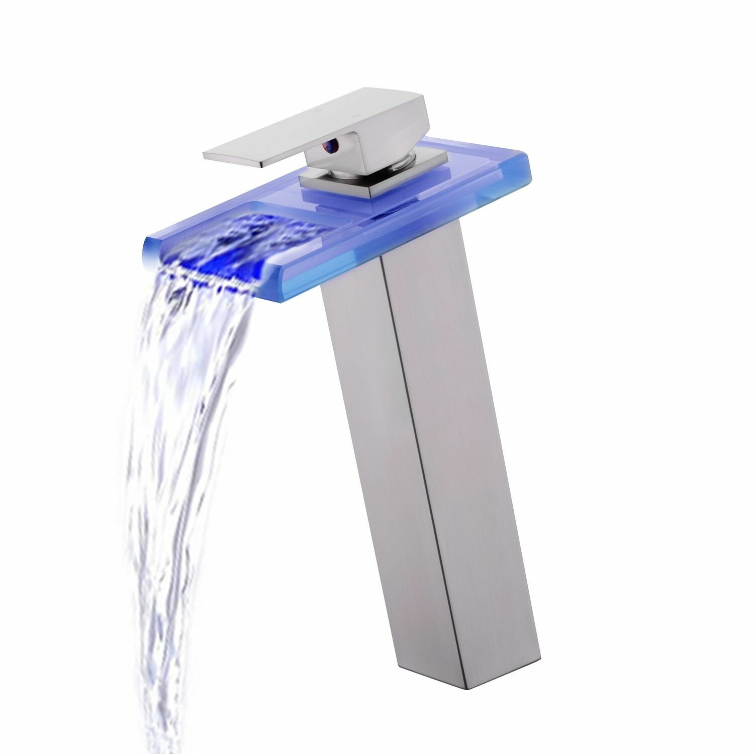 WENKEN Смеситель для ванной комнаты со светодиодным водопадом, 3 варианта цвета, на одно отверстие, смеситель для раковины, смеситель для холодной и горячей воды, стекло / с подсветкой / высокий