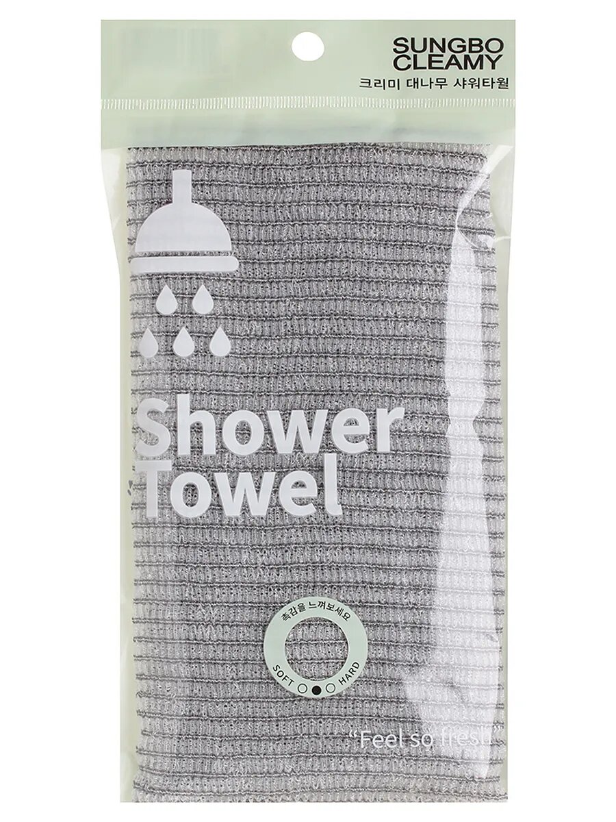 Мочалка Sung Bo Cleamy Bamboo Shower Towel, мягкая, серая, 28x100 см