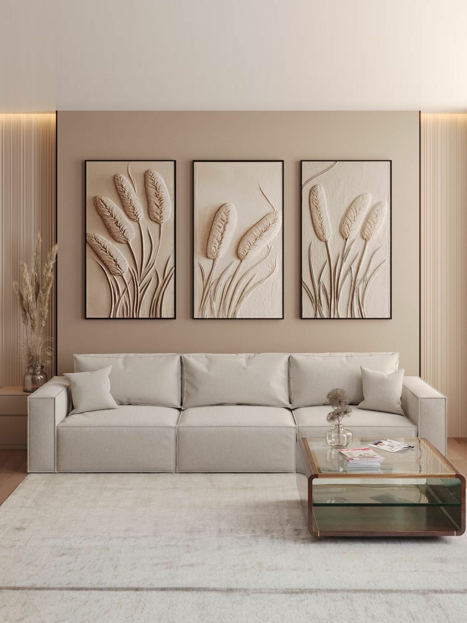 Диван раскладной Manons Maison Hygge XL, механизм Еврокнижка, Шенилл Молочный, 350х100х86 см