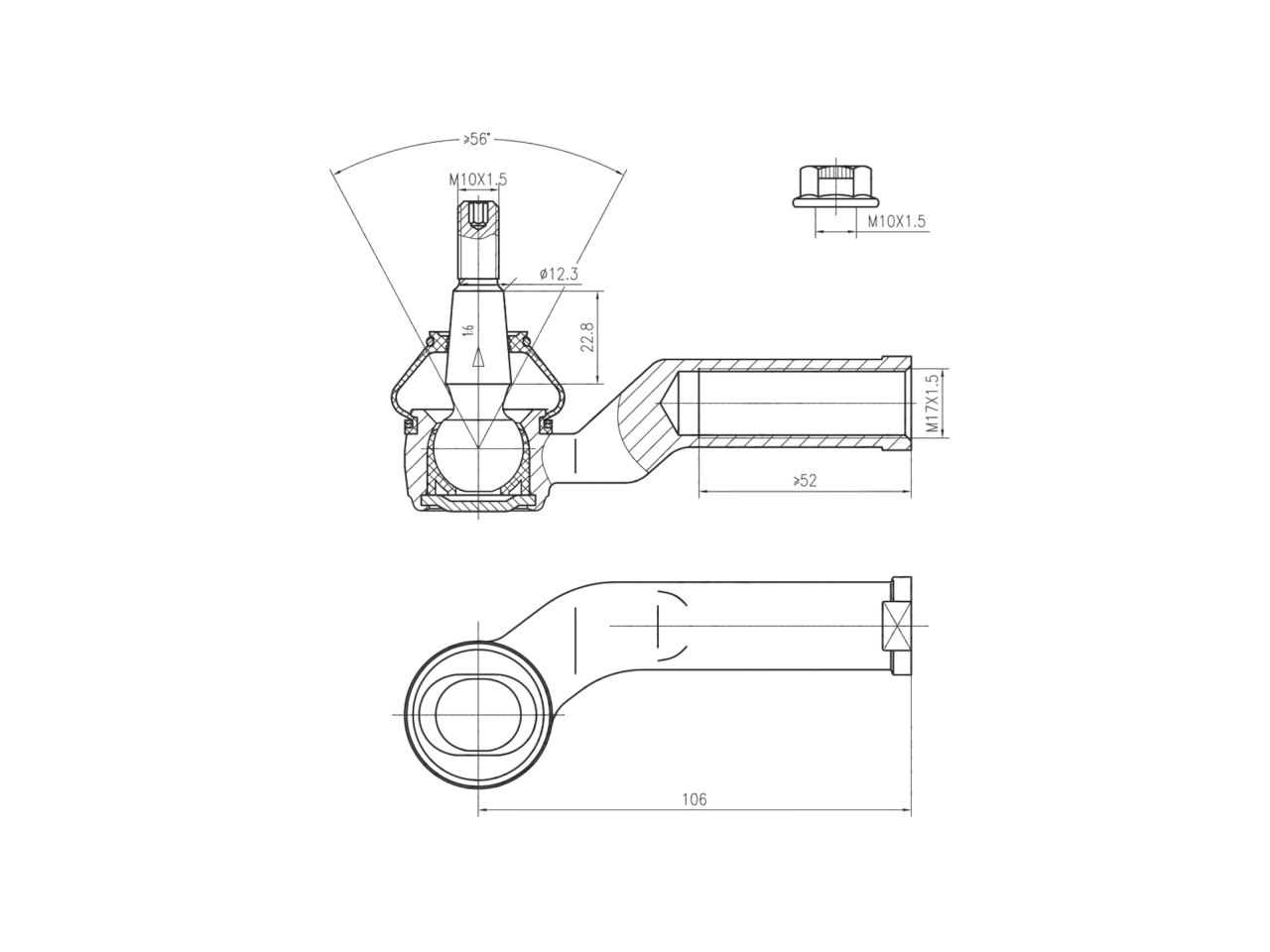 UNIO SSP-10022 (BP4L32290) наконечник рулевой левый Mazda (Мазда) 3 i-II 03-, 5 II-IIi 05-