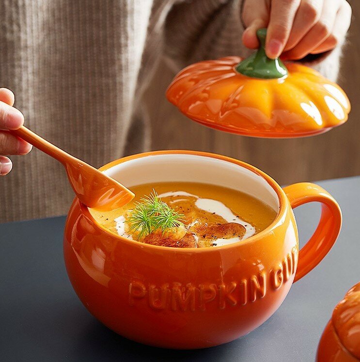 Чаша супница в виде тыквы,14.5*18cm, Поставляется с ложкой