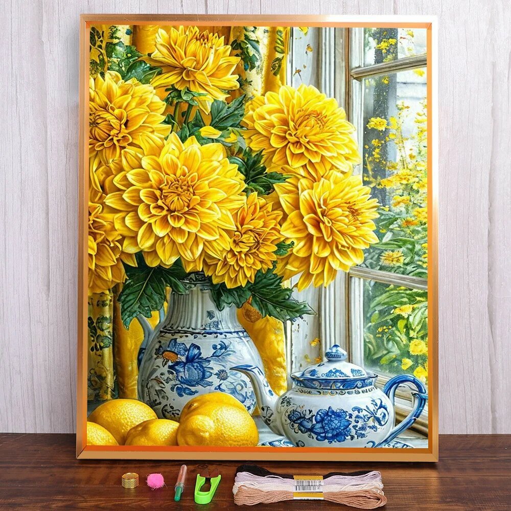 Схема вышивки крестом "Желтый Георгина" Meian 30x40cm, 14CT Cotton Thread