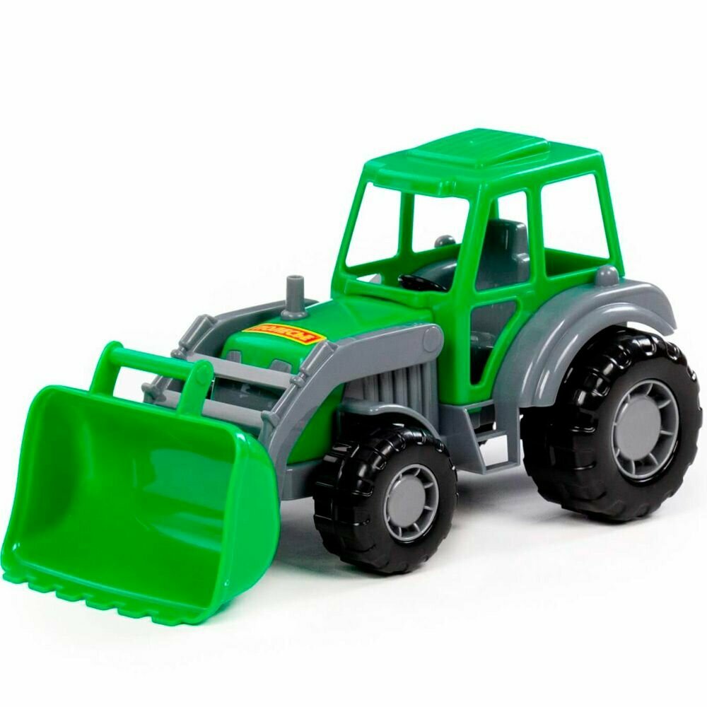 Трактор-погрузчик "Мастер" с ковшом, детская машинка для мальчика, пластиковая машинка-игрушка для сюжетно-ролевых игр, цвет серо-зелёный