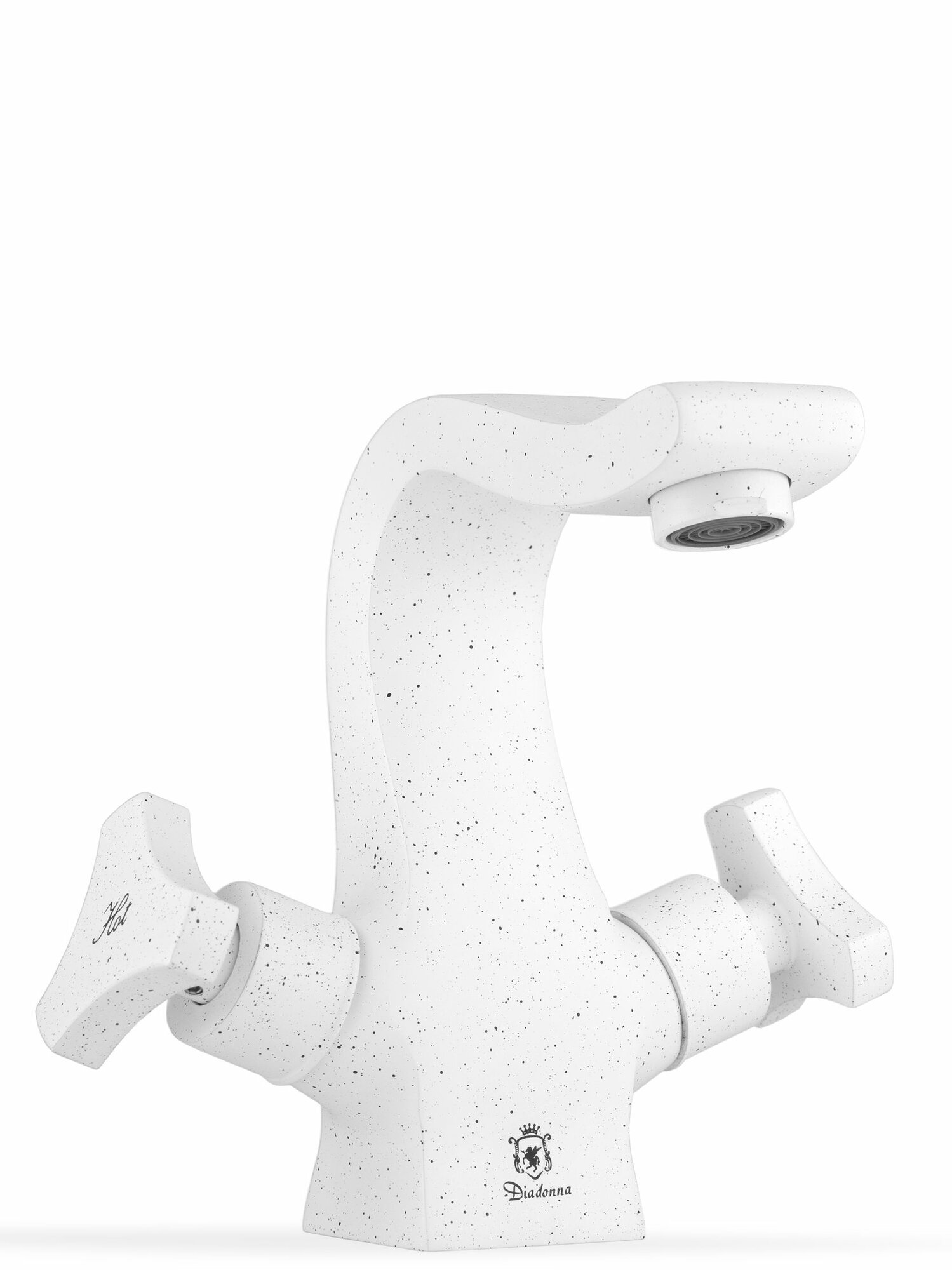 Смеситель для умывальника волнообразный белый матовый с черными вкраплениями с вентильными ручками