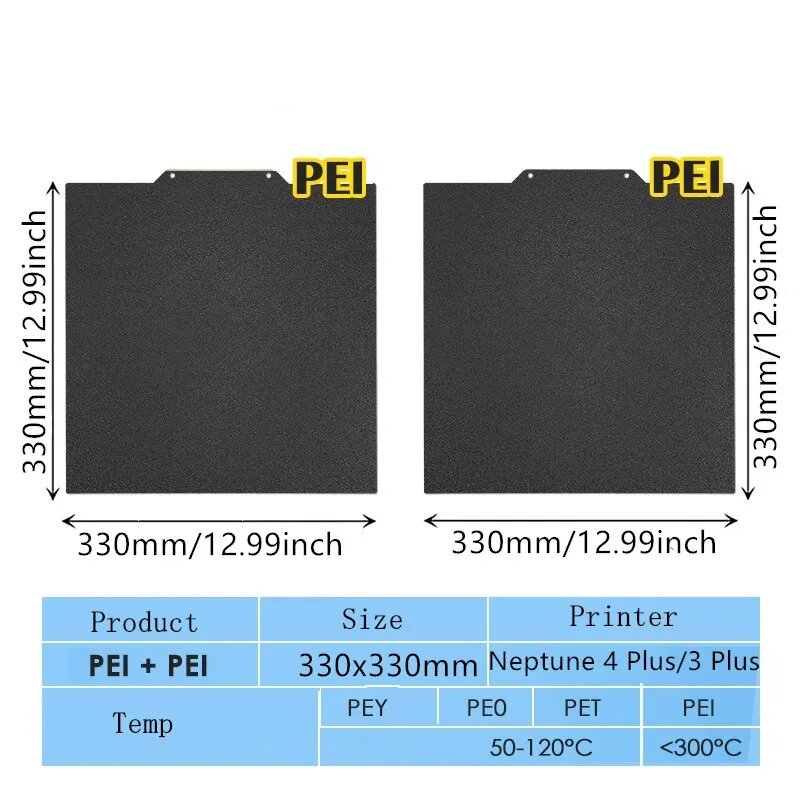 FLEXBED Двухсторонняя PEI пластина для 3D-принтеров 330x330 мм Серый, With Base, Black
