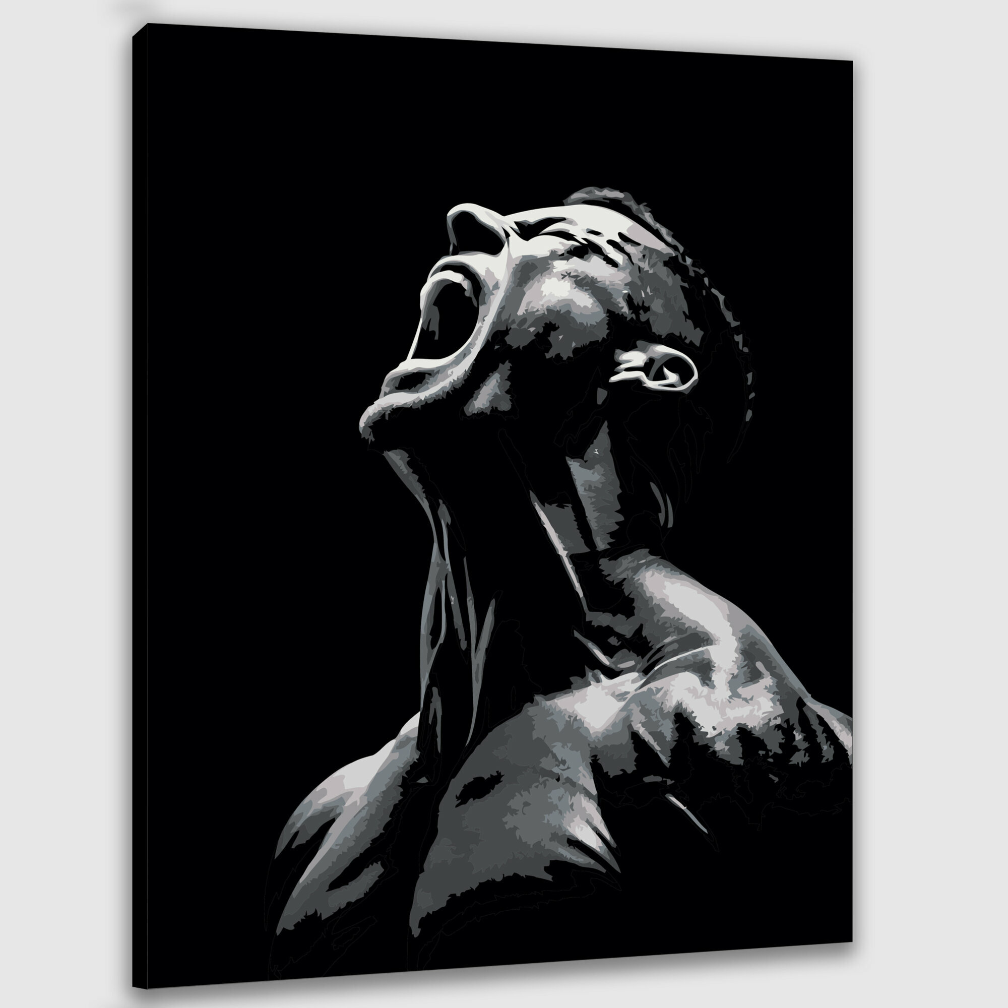 Картина по номерам 40x50 см, спортсмен, ярость, берсерк, фотография, черно-белая, свирепость, решимость, пот, мышцы