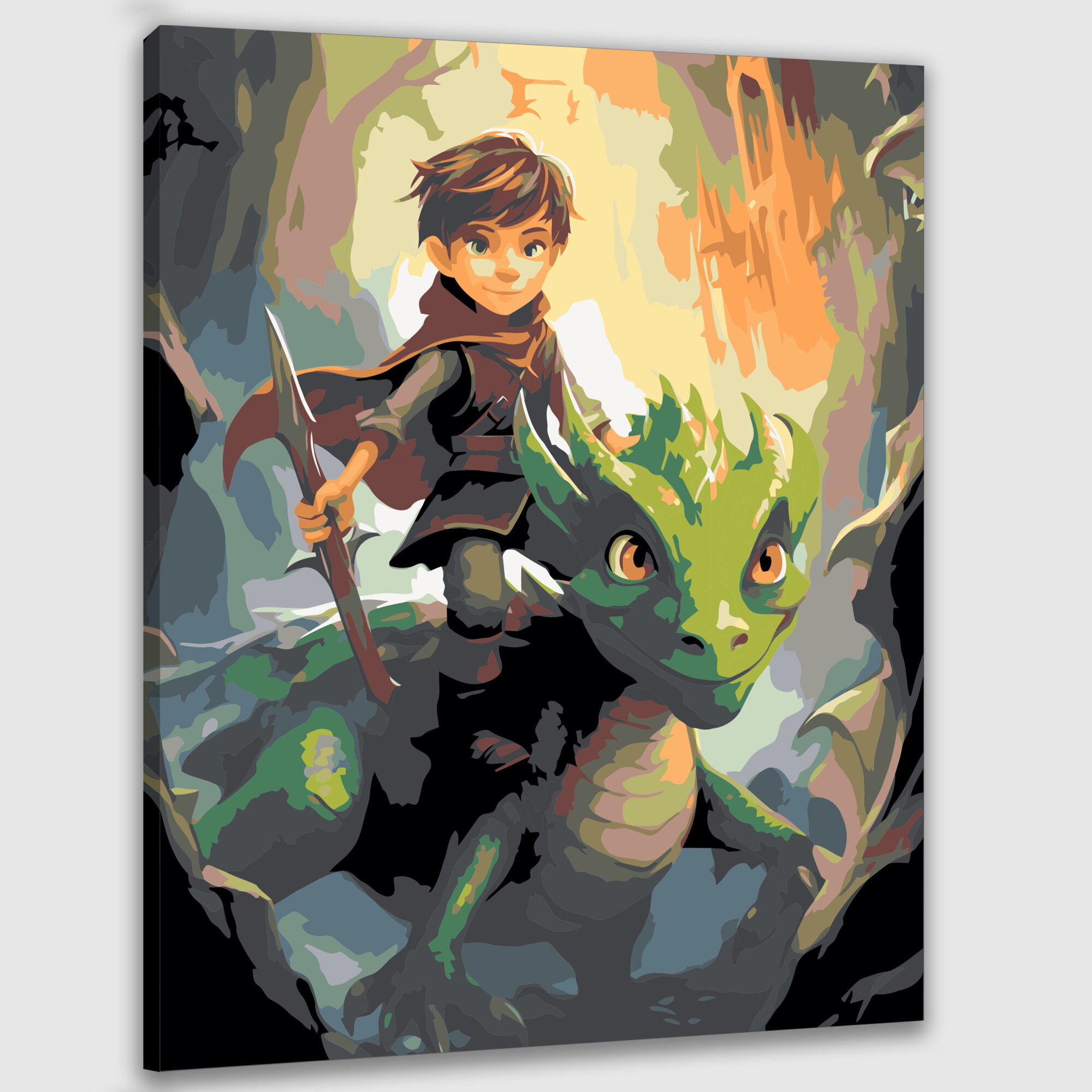 Картина по номерам 40x50 см, дракон, герой, меч, иллюстрация, акварель, зеленый, изумрудный, чешуя, ухмылка