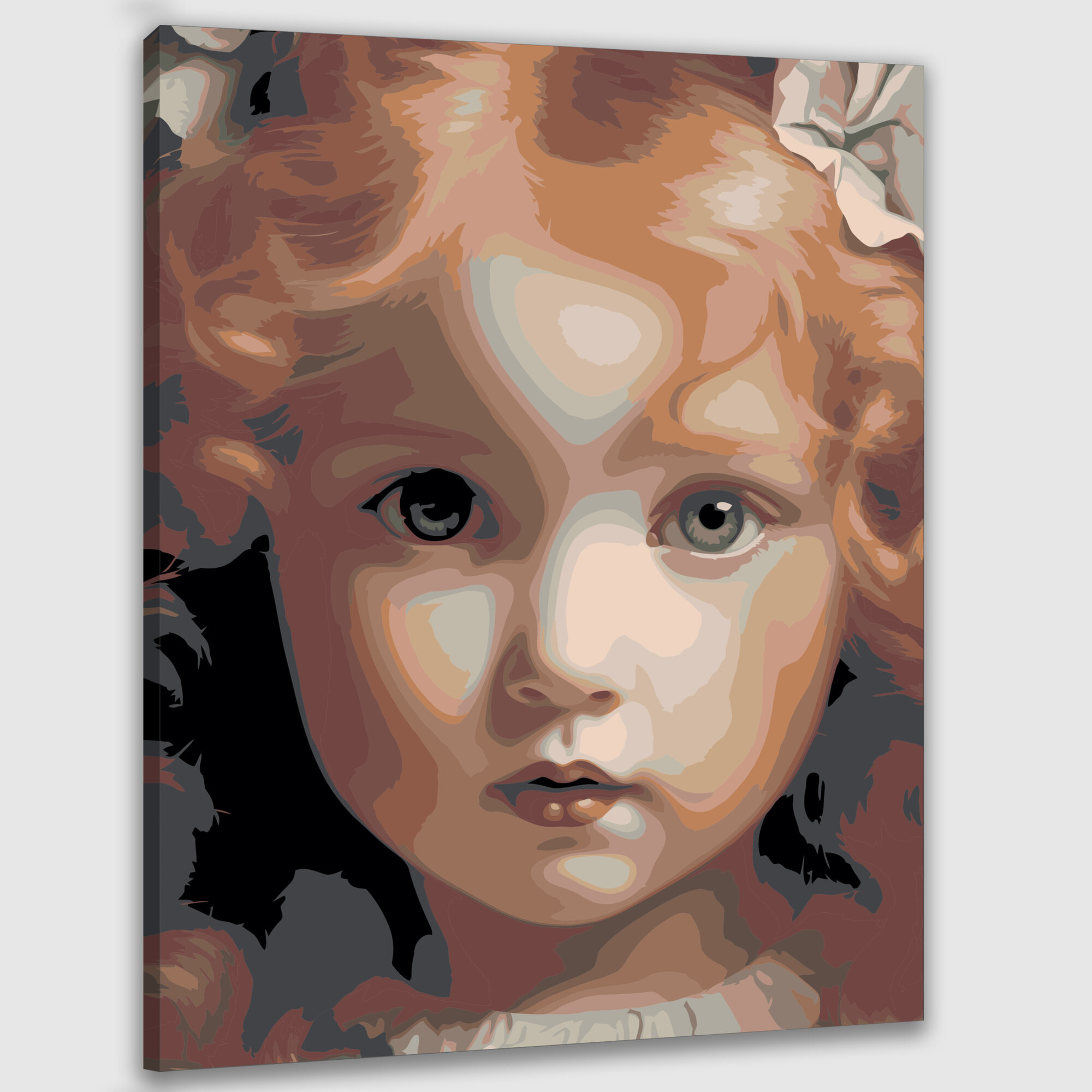 Картина по номерам 40x50 см, винтажная кукла, крупный план, золотистые волосы, фарфоровое лицо, розовые щеки