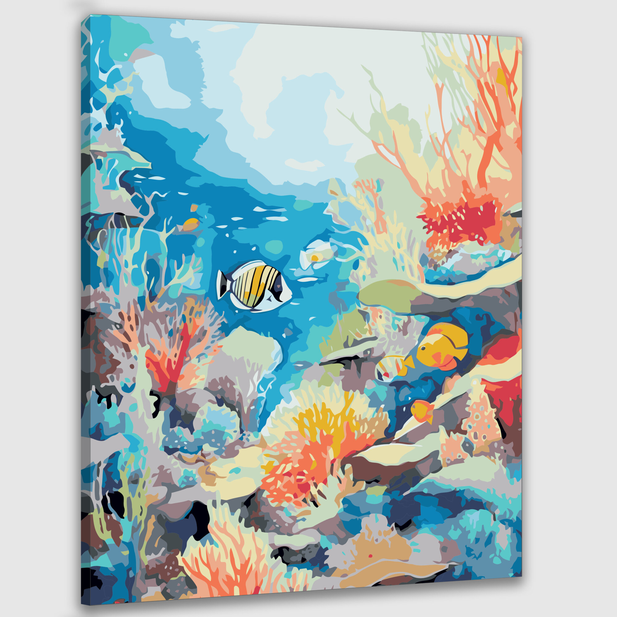 Картина по номерам 40x50 см, акварельная картина, коралловый риф, разноцветные рыбы, коралловые образования, жизнь