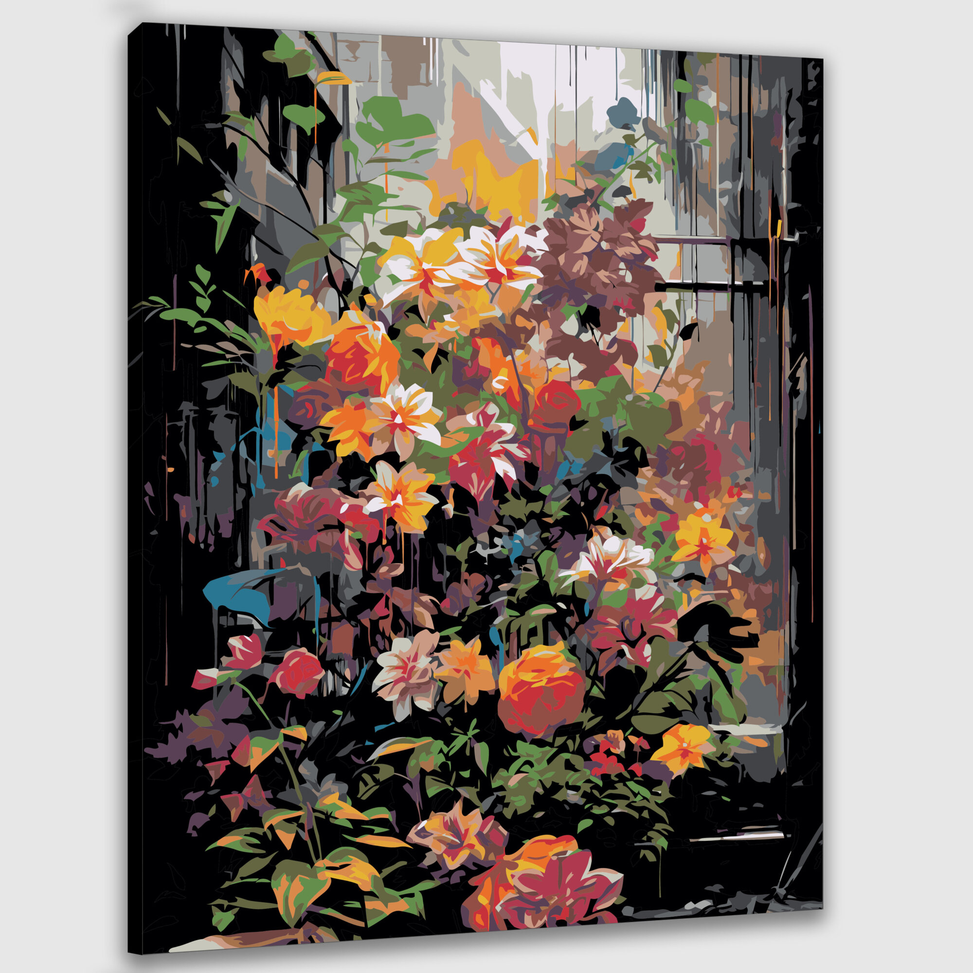 Картина по номерам 40x50 см, граффити, цветы, городская аллея, ботаническая страна чудес, яркие цвета, надписи граффити