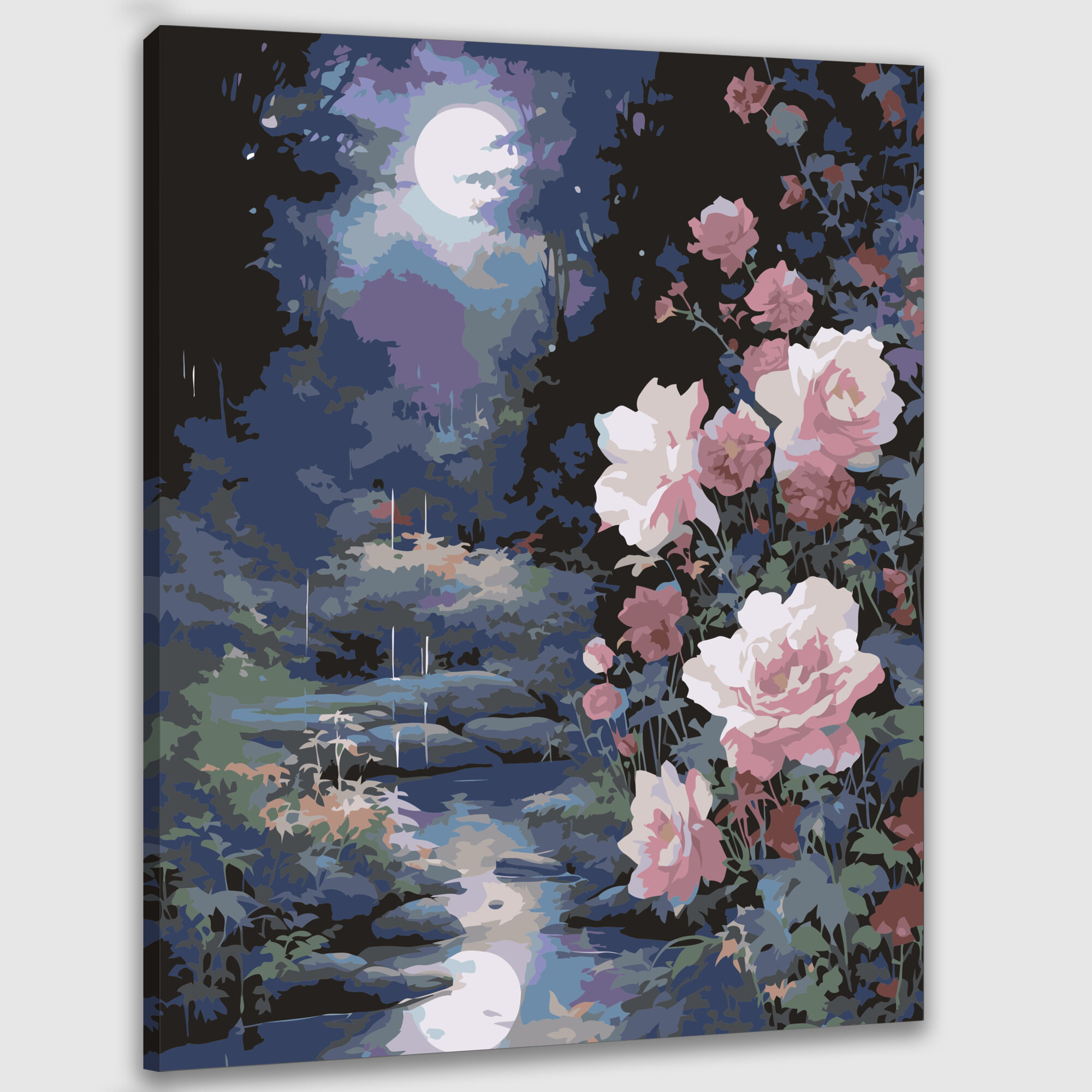 Картина по номерам 40x50 см, акварель, сказка, сад, лунный свет, розы, оттенки, размеры, цветочные лепестки, блеск
