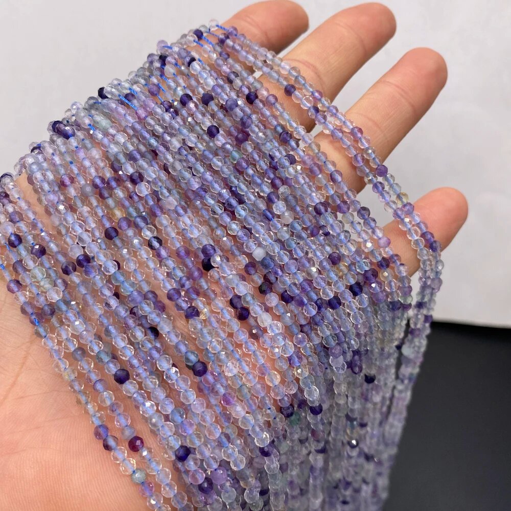 Маленькие бусины, натуральные полудрагоценные камни, фиолетовый флюорит, граненые бусины для изготовления ювелирных изделий «сделай сам», аксессуары для ожерелья, браслета, 3 мм
