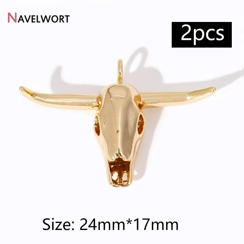 NAVELWORT Позолоченные латунные подвески голова быка/крокодил/сова/пиранья 14K gold plated-2Pcs