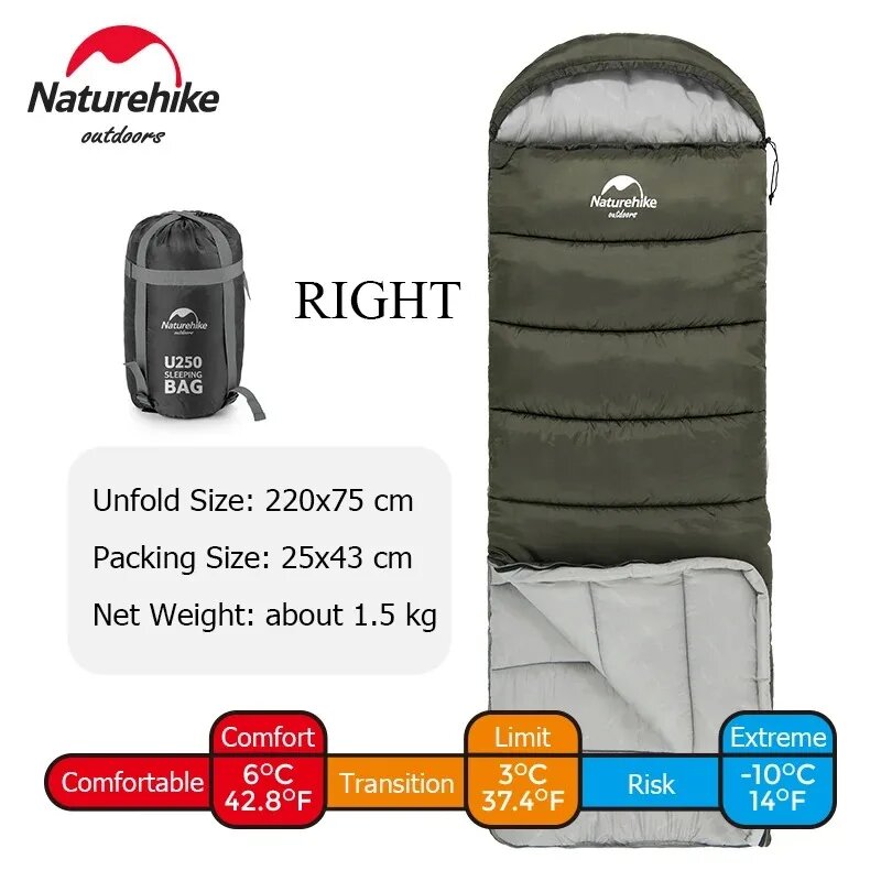 Спальный мешок Naturehike, размер 220*75 см, цвет в ассортименте