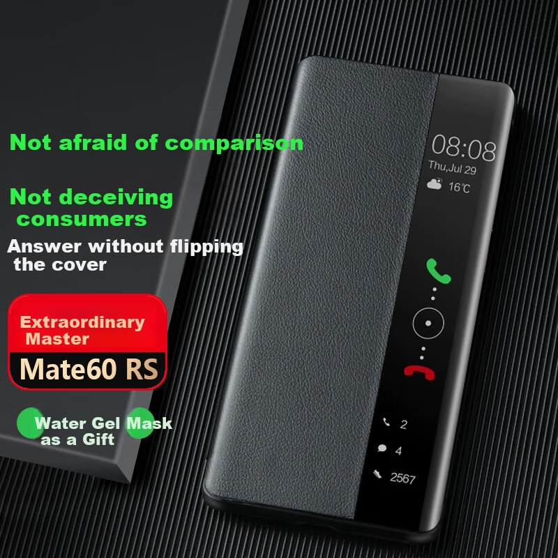 ZhengJian Genuine Leather Flip Case with Smart View Window for Huawei Mate 70 RS Master Edition, Full Protection Anti-drop Cover for Mate 70 RS Collector's Edition, Black