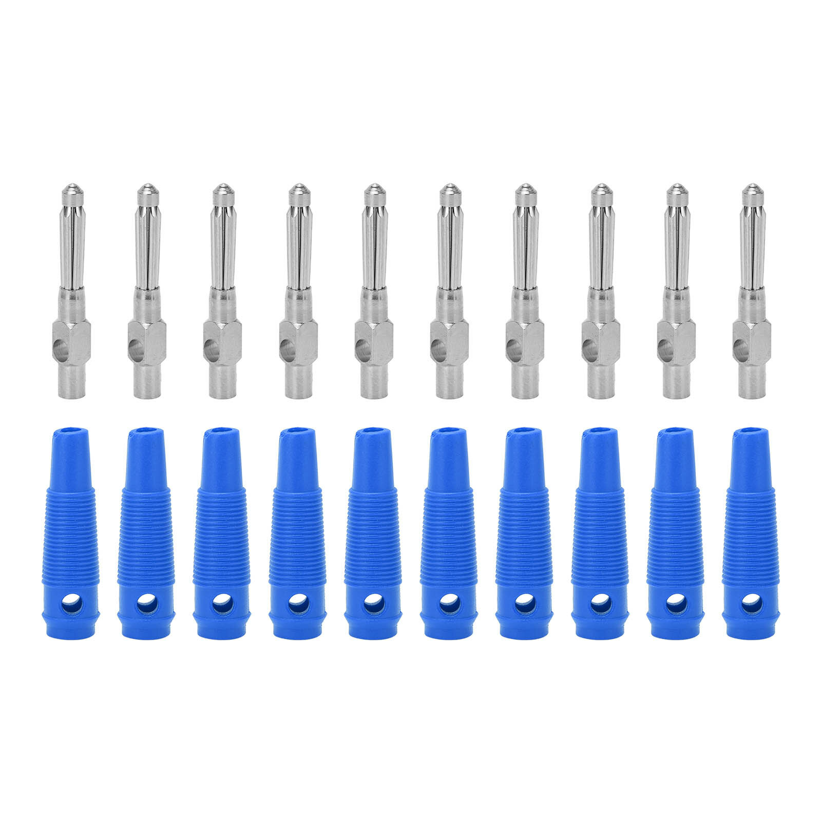 10 шт. 4 мм 7-контактные банановые вилки, медные, 1000 В 32 А, штабелируемые штекеры с мягкой втулкой и винтовым креплением, синего цвета.