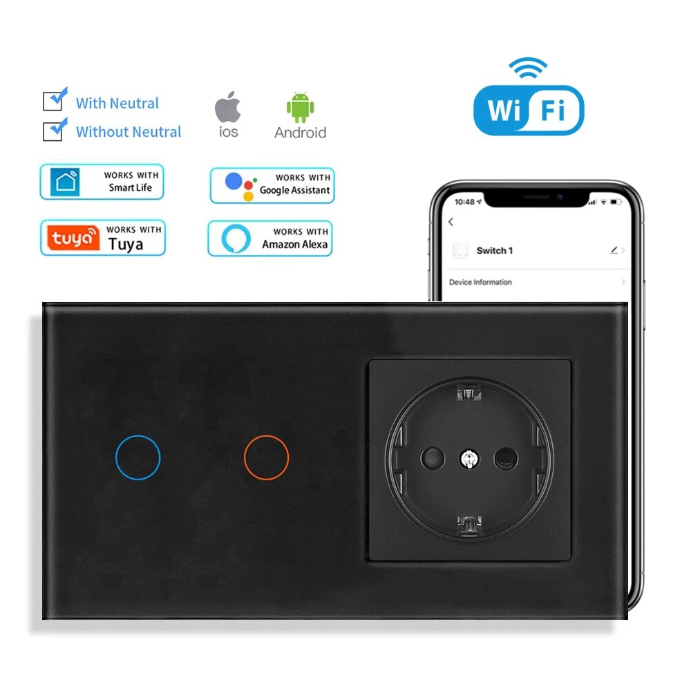 SRAN Smart Touch Switch 16A черный 153 2gang 1EU