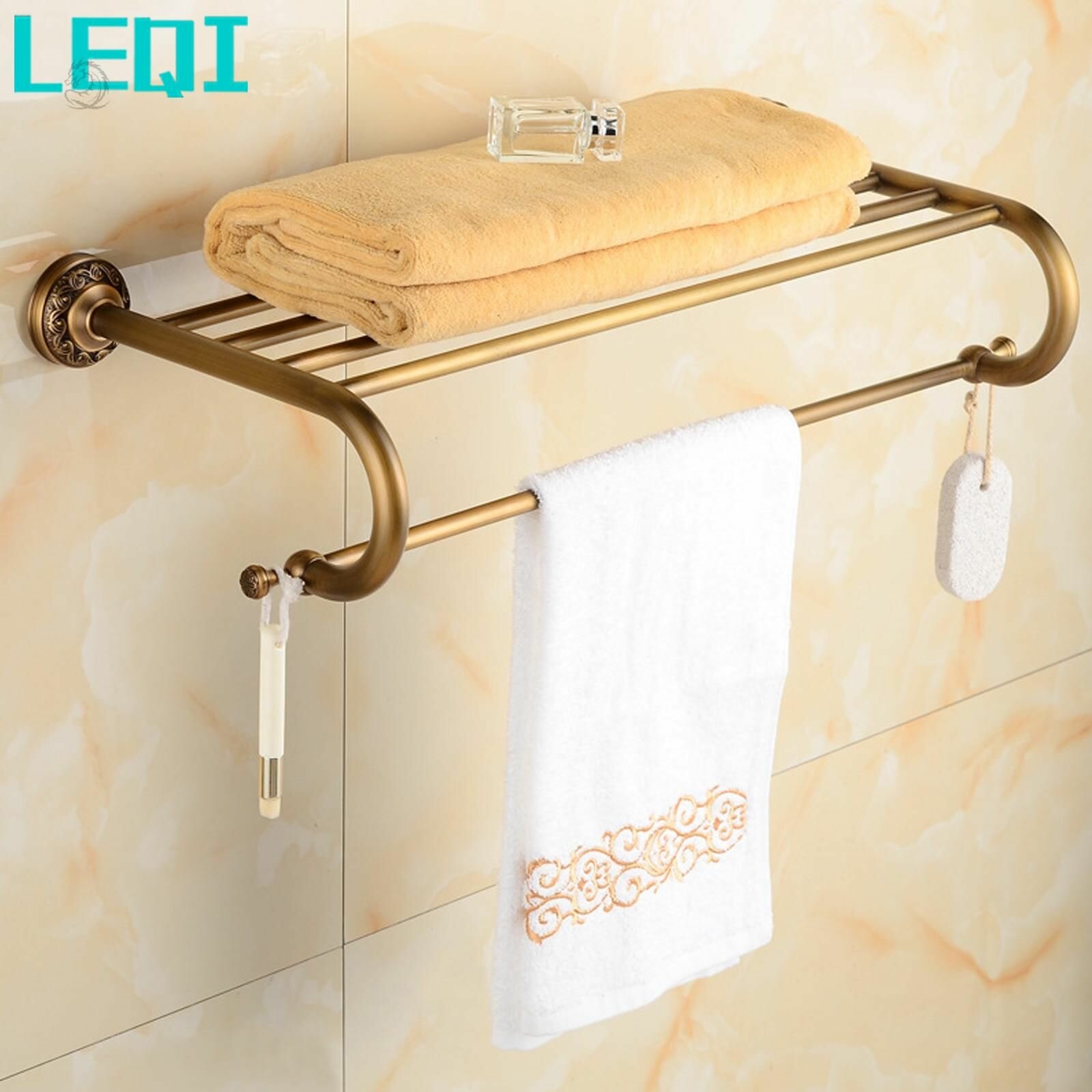 "Ретро полка для ванной LEQI с держателем для полотенец (латунь, 52 см) стильное и практичное решение"а для ванной комнаты с держатель для полотенец, латунь 52CM
