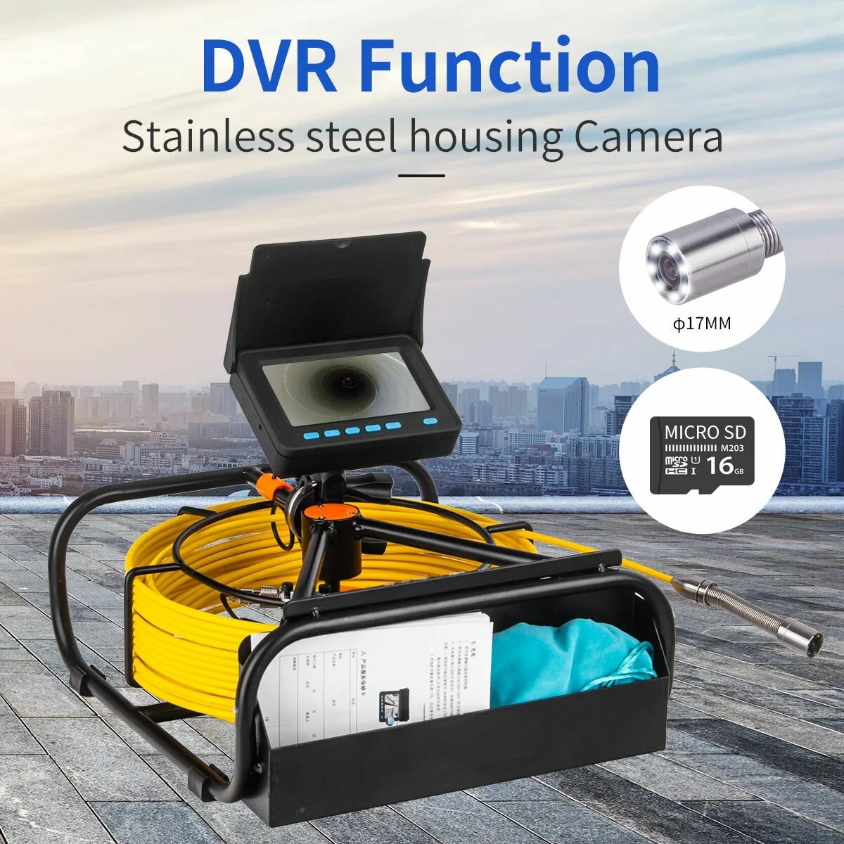 SYANSPAN Промышленный эндоскоп для труб 8500 мАч 16 ГБ No DVR 17mm 20 м