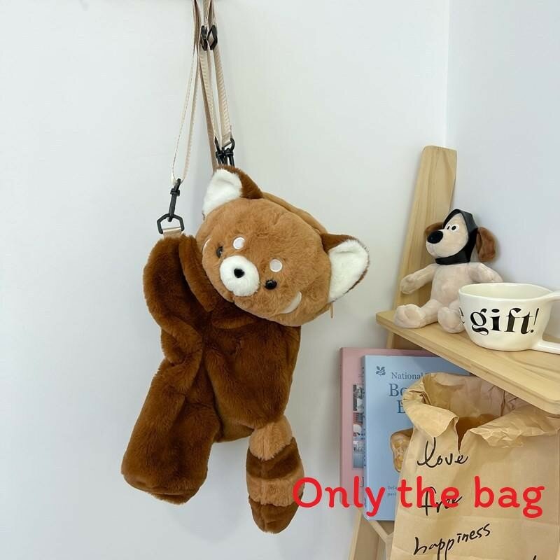 Panda plush crossbody bag with mobile pocket for casual travel and gift present, beige