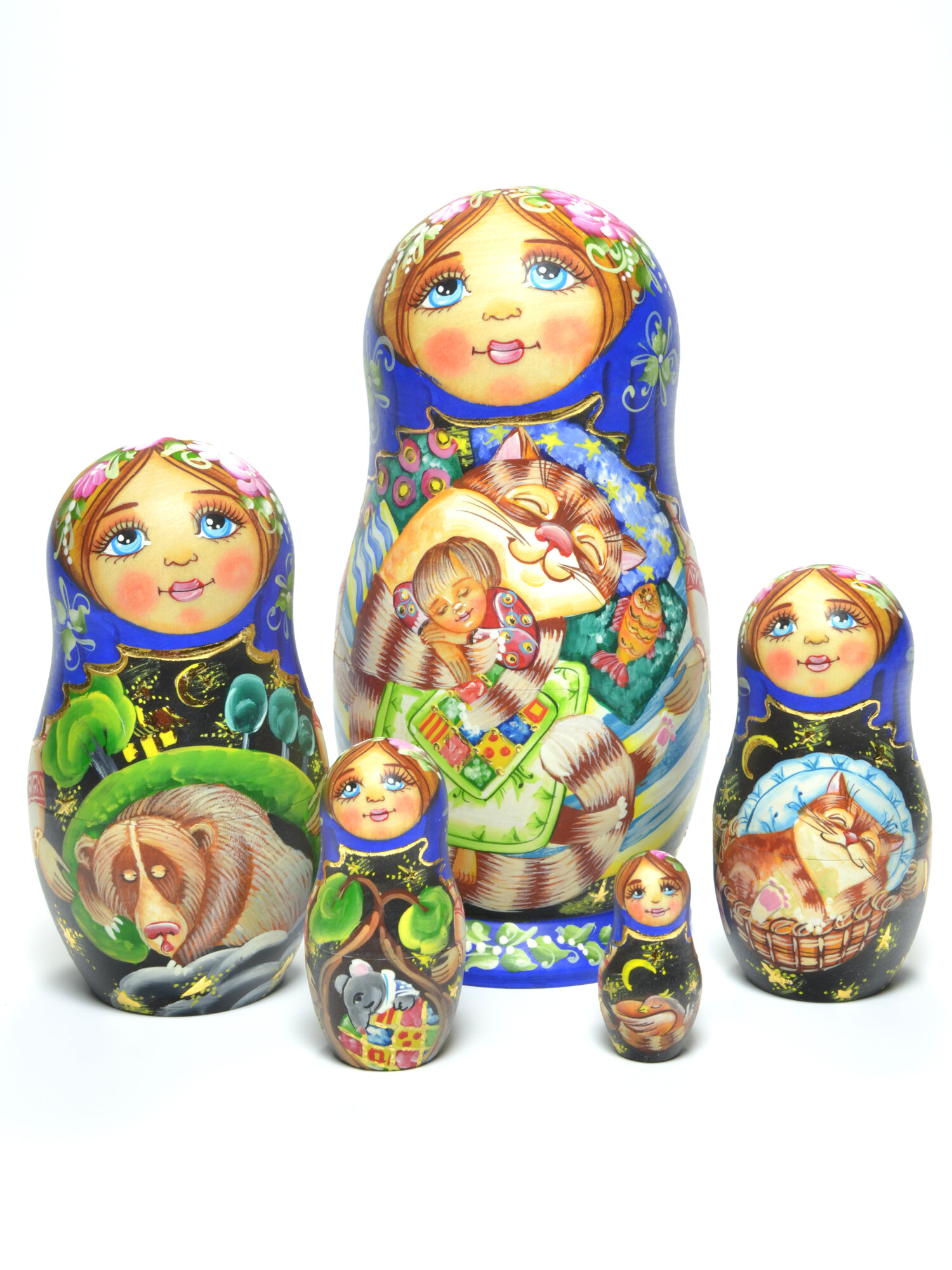 Матрешка "Зимний сон". 5 кукол. Авторская роспись. Высота 17 см.