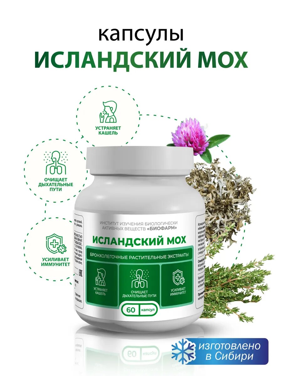 Исландский мох от кашля Алтай 60 капсул Растительный сбор. Натуральный продукт