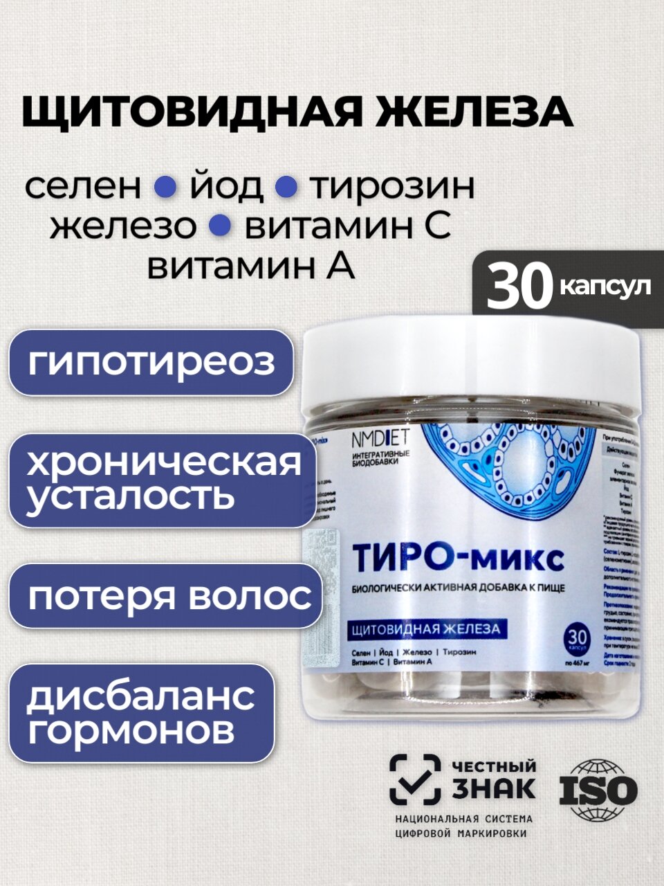 Тиро-микс NMDIET БАД для щитовидной железы йод селен тирозин железо витамины
