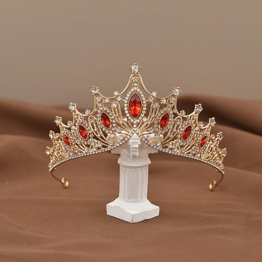 Золотая корона с хрустальными камнями, Gold Red