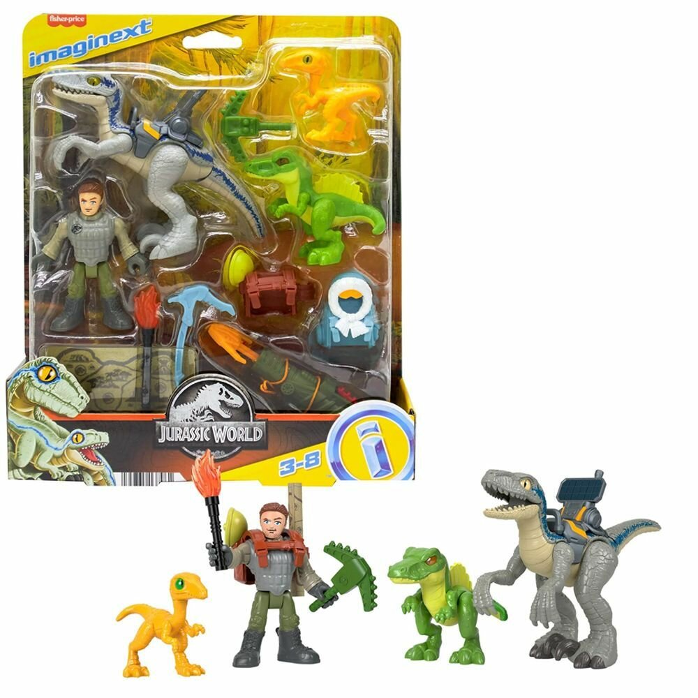Imaginext Мир Юрского периода, Оуэн Грейди и Блю, набор динозавров Трек и тропа, игрушки-динозавры из 12 предметов