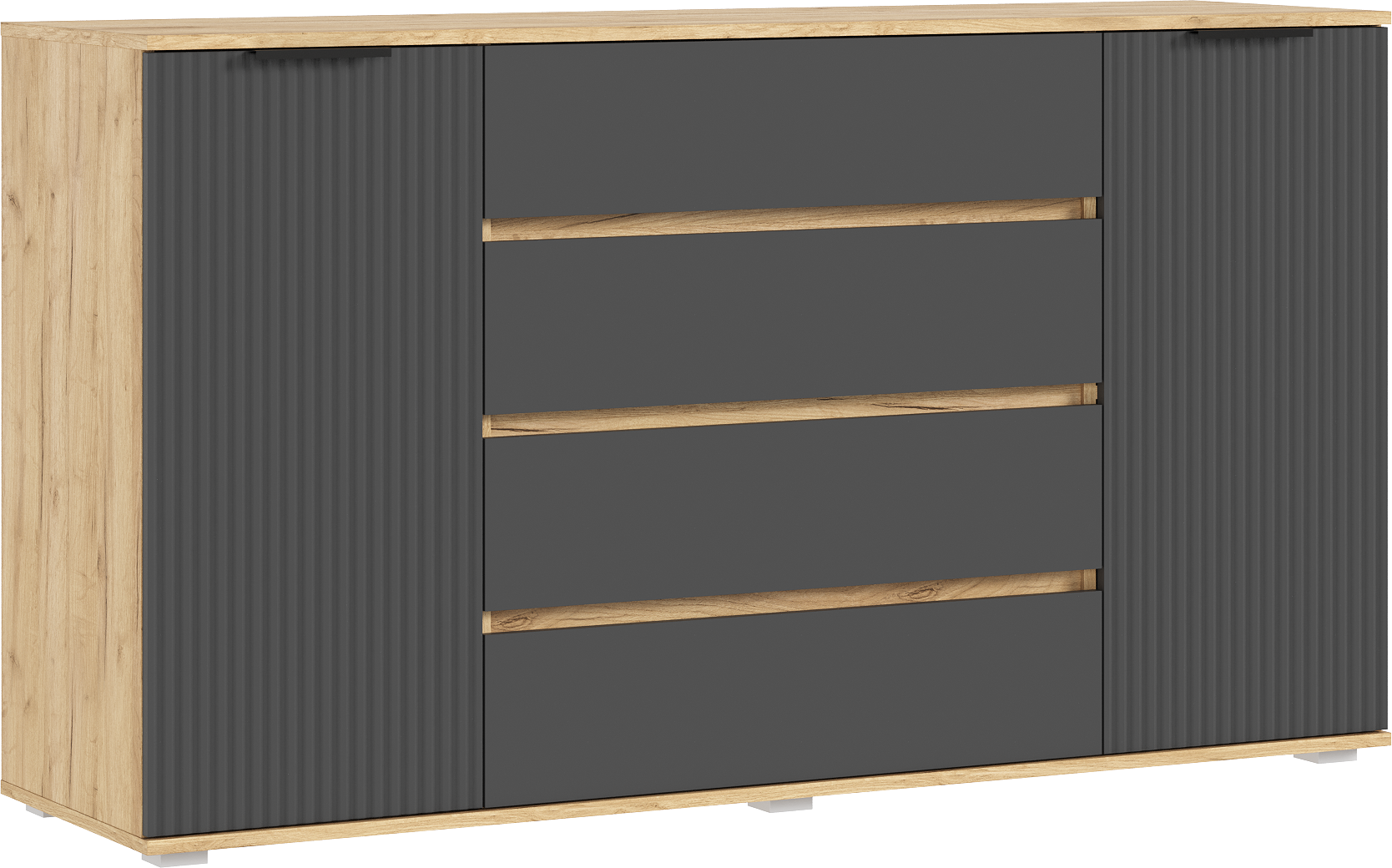 Марвэл Комод 2 двери 4 ящика (1600) (Браш Графит, Дуб Крафт)