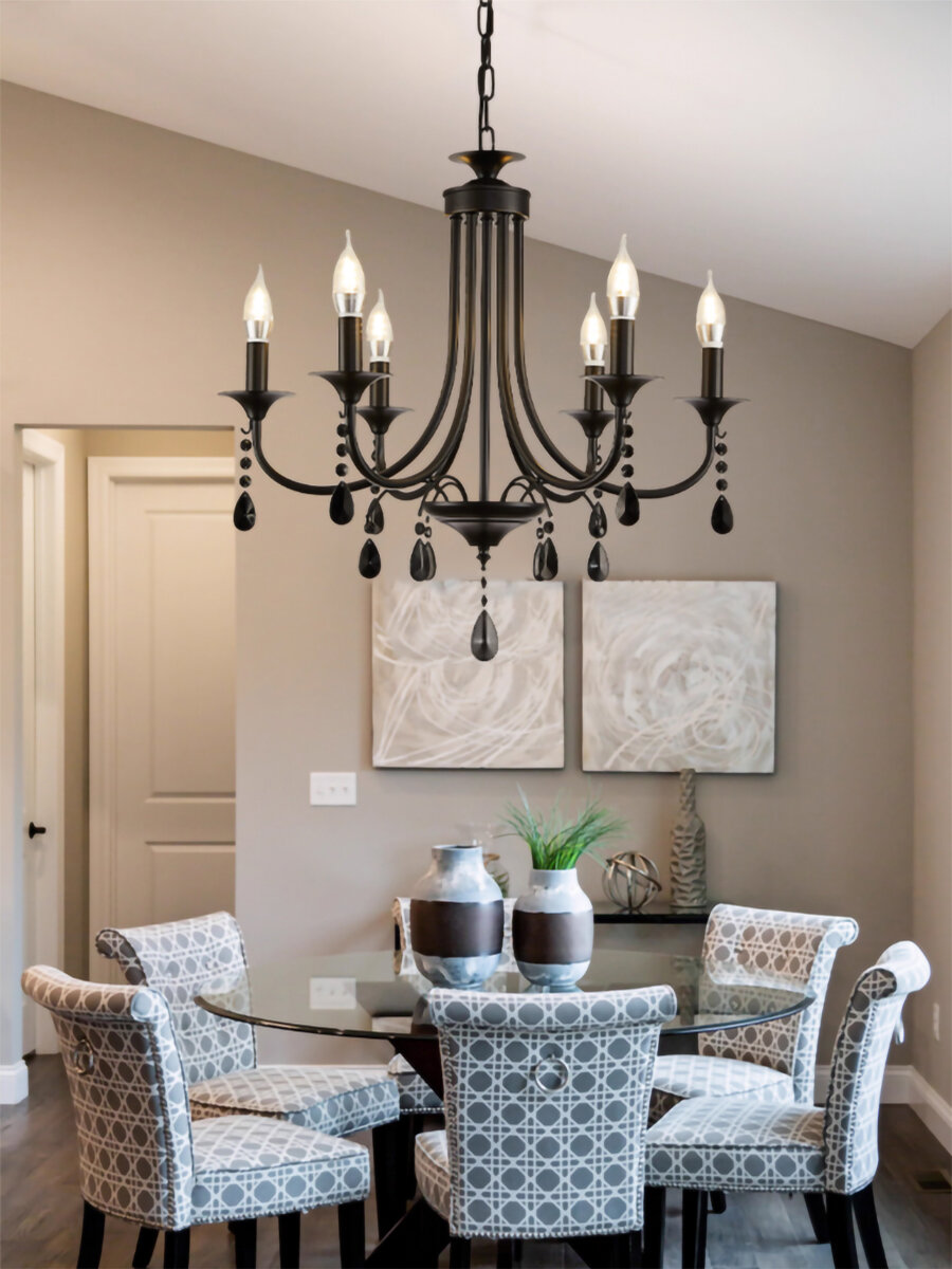 Люстра в спальню, гостиная, чердак, кристалл, черное, Люстра подвесная, E14, 40 Вт