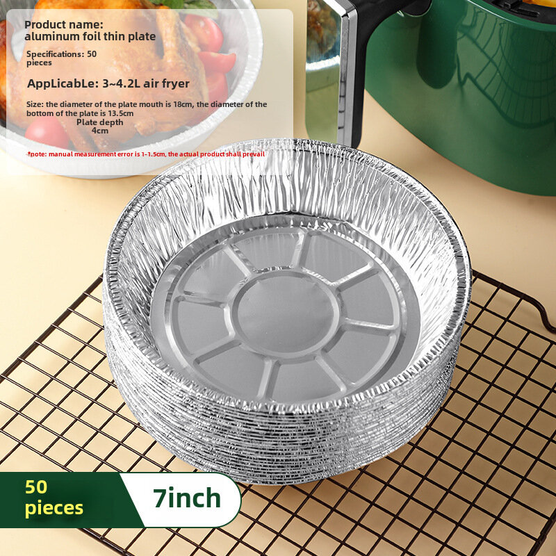 Триггер для фритюрницы из фольги для дома, выпечка, барбекю, антимасляная бумажная подложка, лоток из алюминиевой фольги для еды (глубокий тарелка 7 дюймов [50])