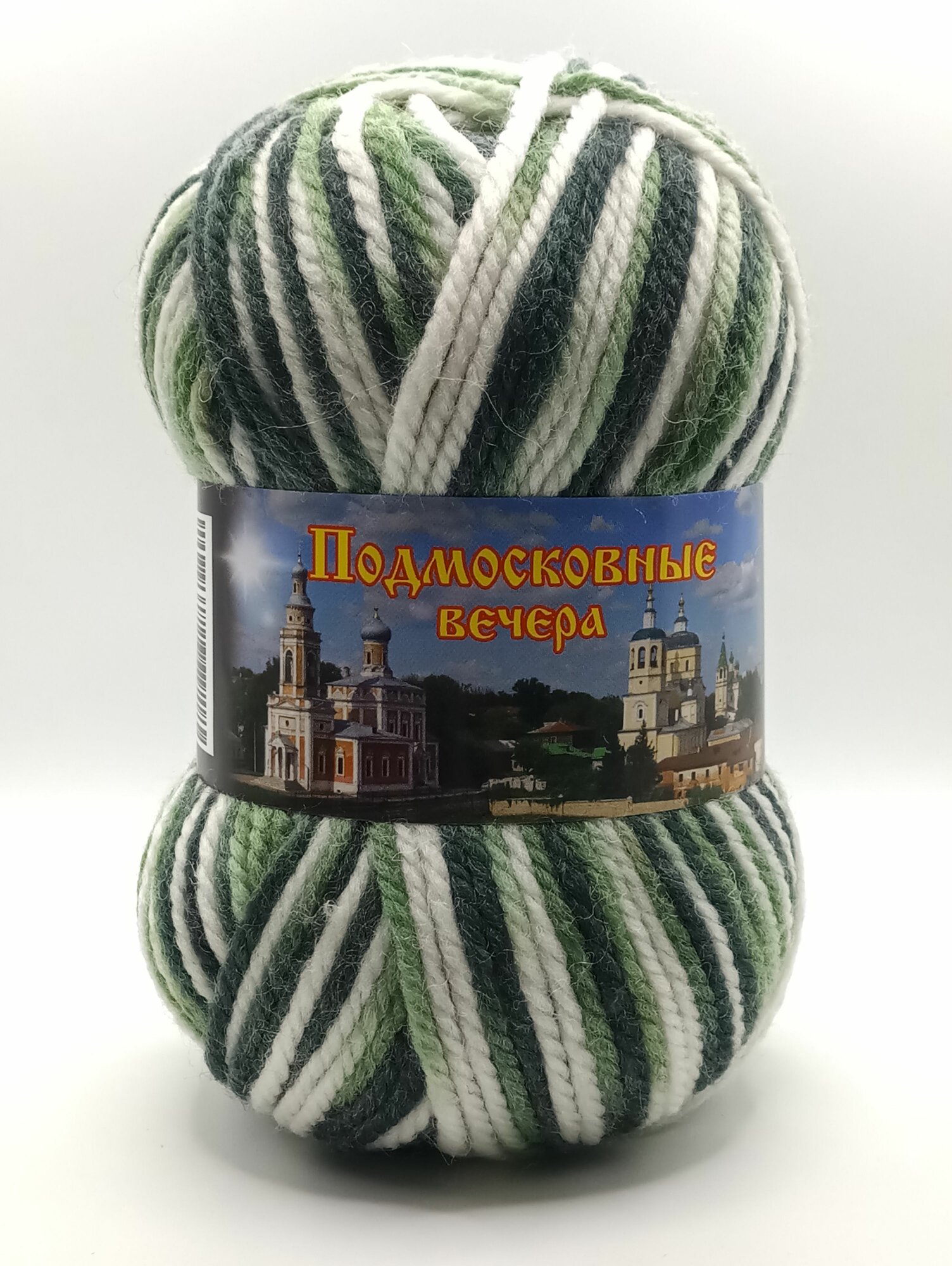 Пряжа Color City Подмосковные вечера 4602 бело-зелёный меланж (100г/140м, упаковка 5 мотков)