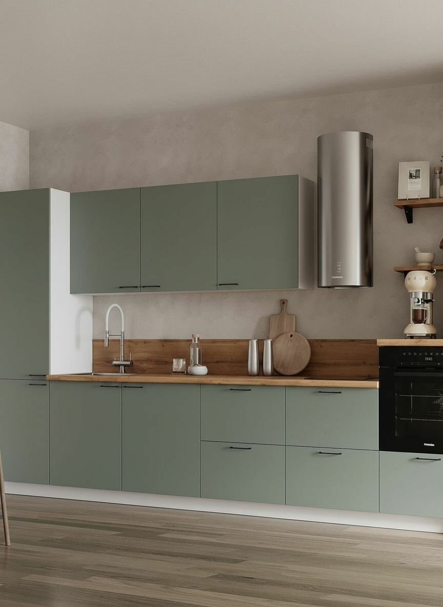 ARNIKA Кухонный гарнитур со столешницей "Дакия" 3,6м, цвет олива (зеленый), фасад Эмаль