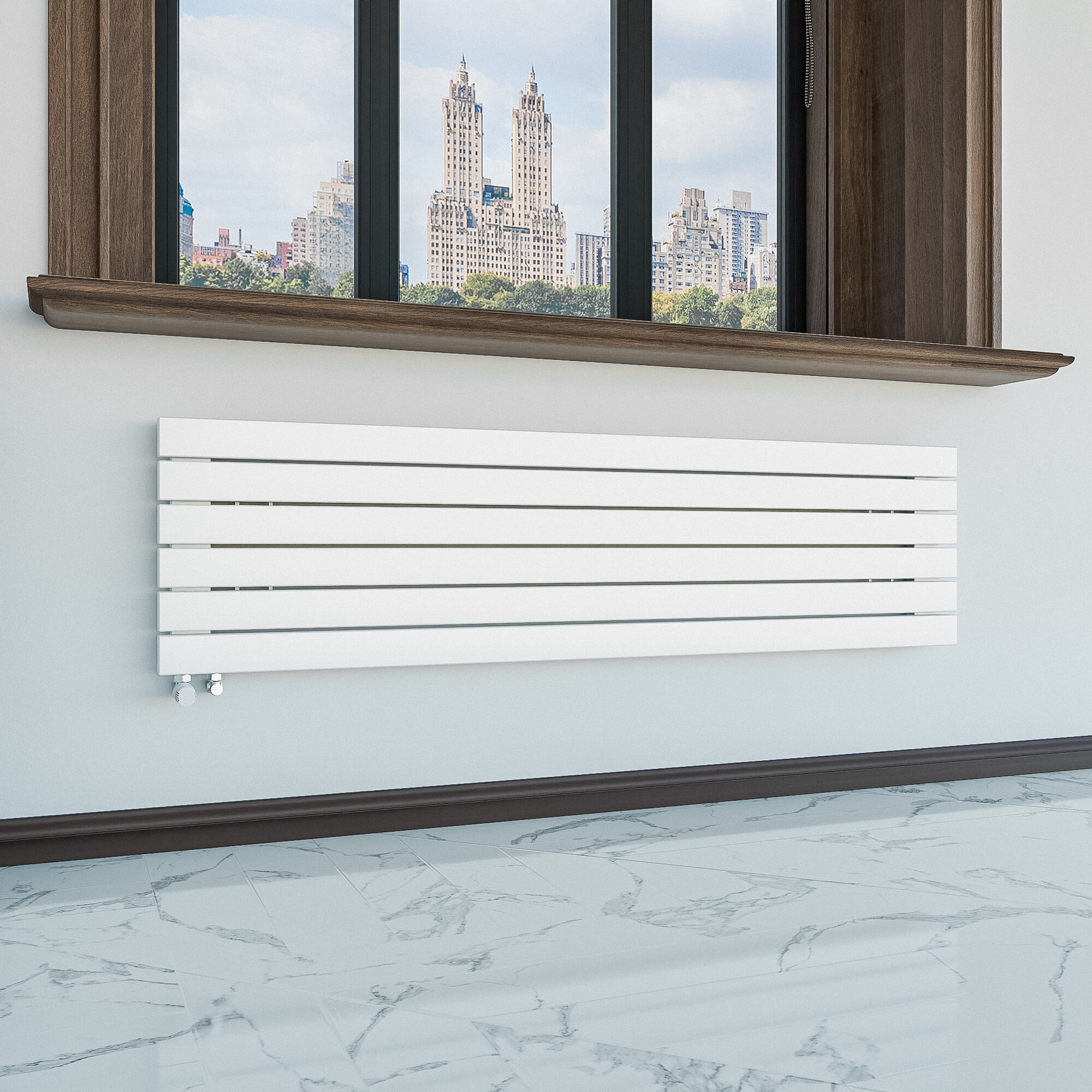 Горизонтальный дизайн радиатор отопления Warm Design SIRIUS, белый (6 секций, 1500х390мм)