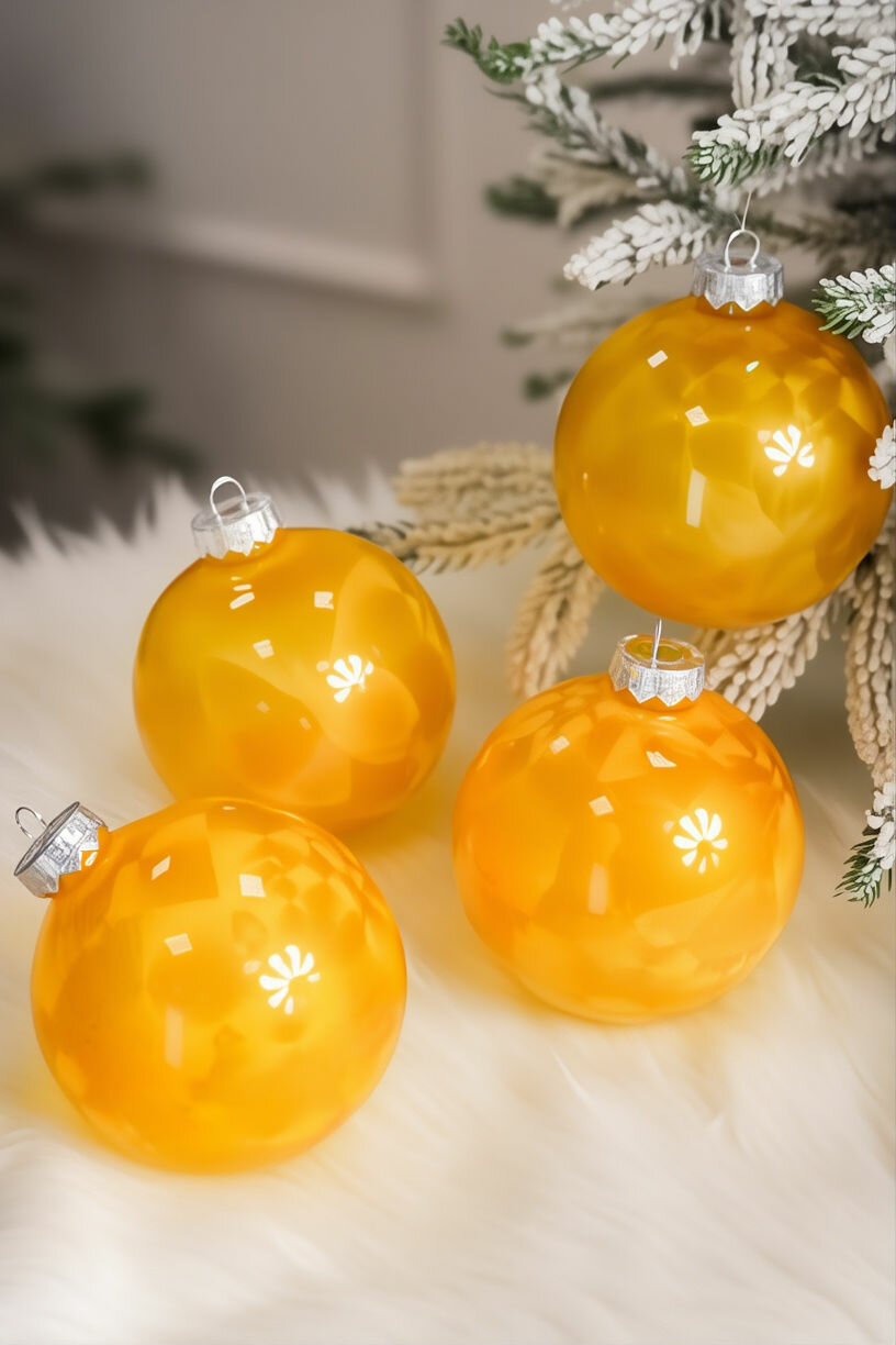 Набор ёлочных ПЭТ шаров болле ДИ феста - апельсиновый фреш, пластик, янтарный, 10 см, 4 шт, Winter Deco 1000574