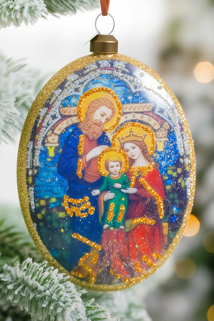 Ёлочное украшение-медальон византийский мотив: рождество, стекло, 13 см, Winter Deco 5030144